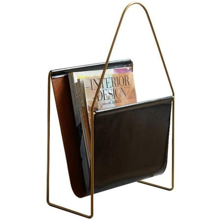 HSD Metal and Faux Leather Magazine File Holder, Brown and Gold (Color ...
