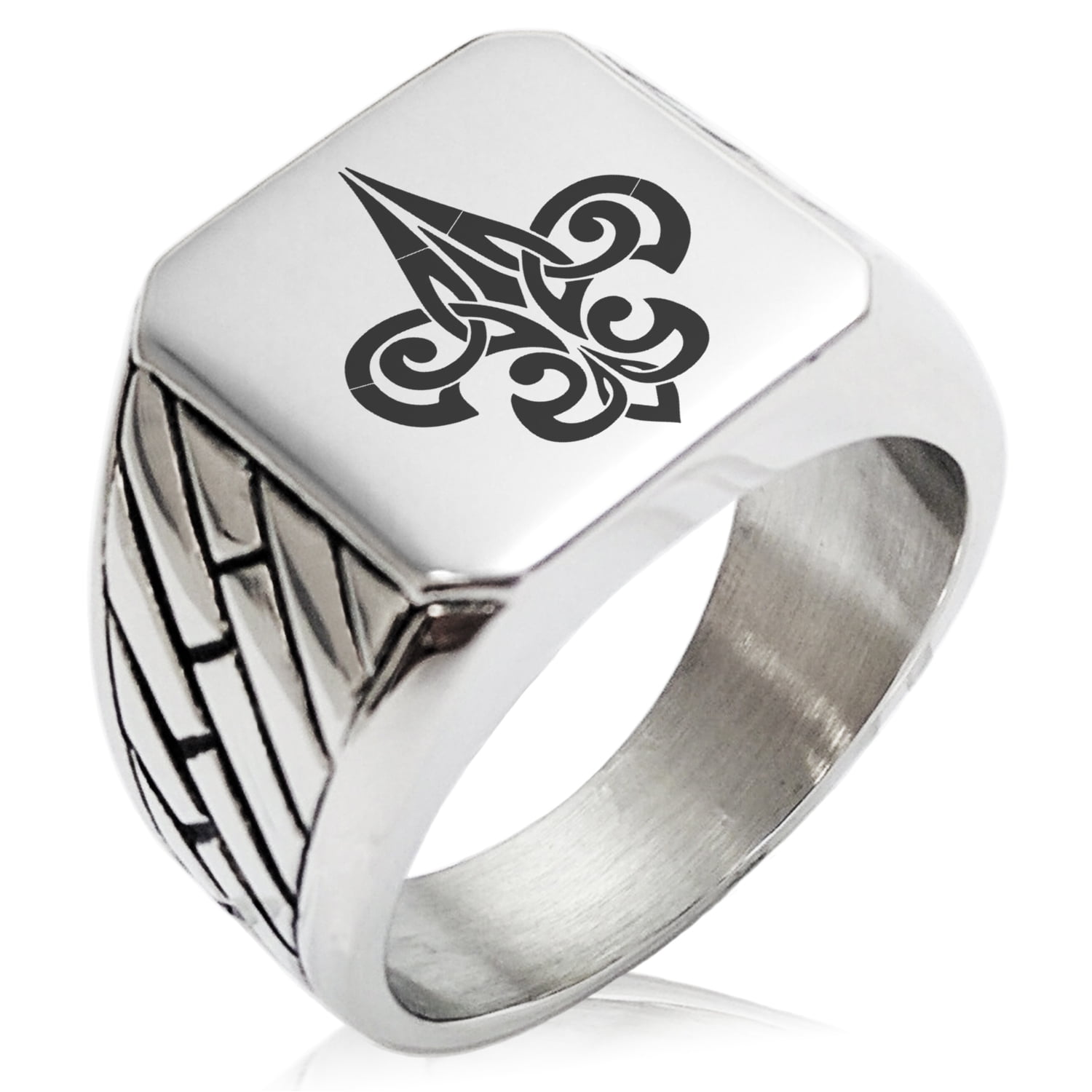 Stainless Steel Tribal Fleur De Lis Geometric Pattern Biker Style ...