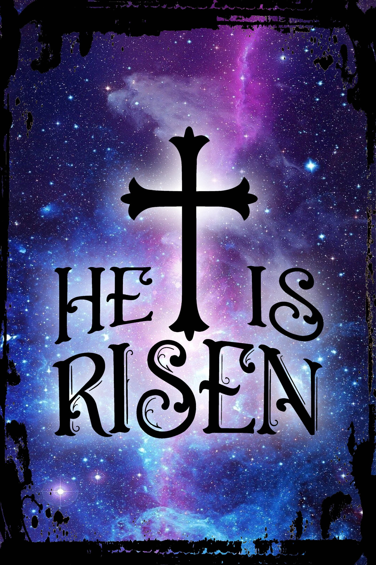 Galaxy Inspirational Wall Art He is risen cross jesus christ god easter ...
