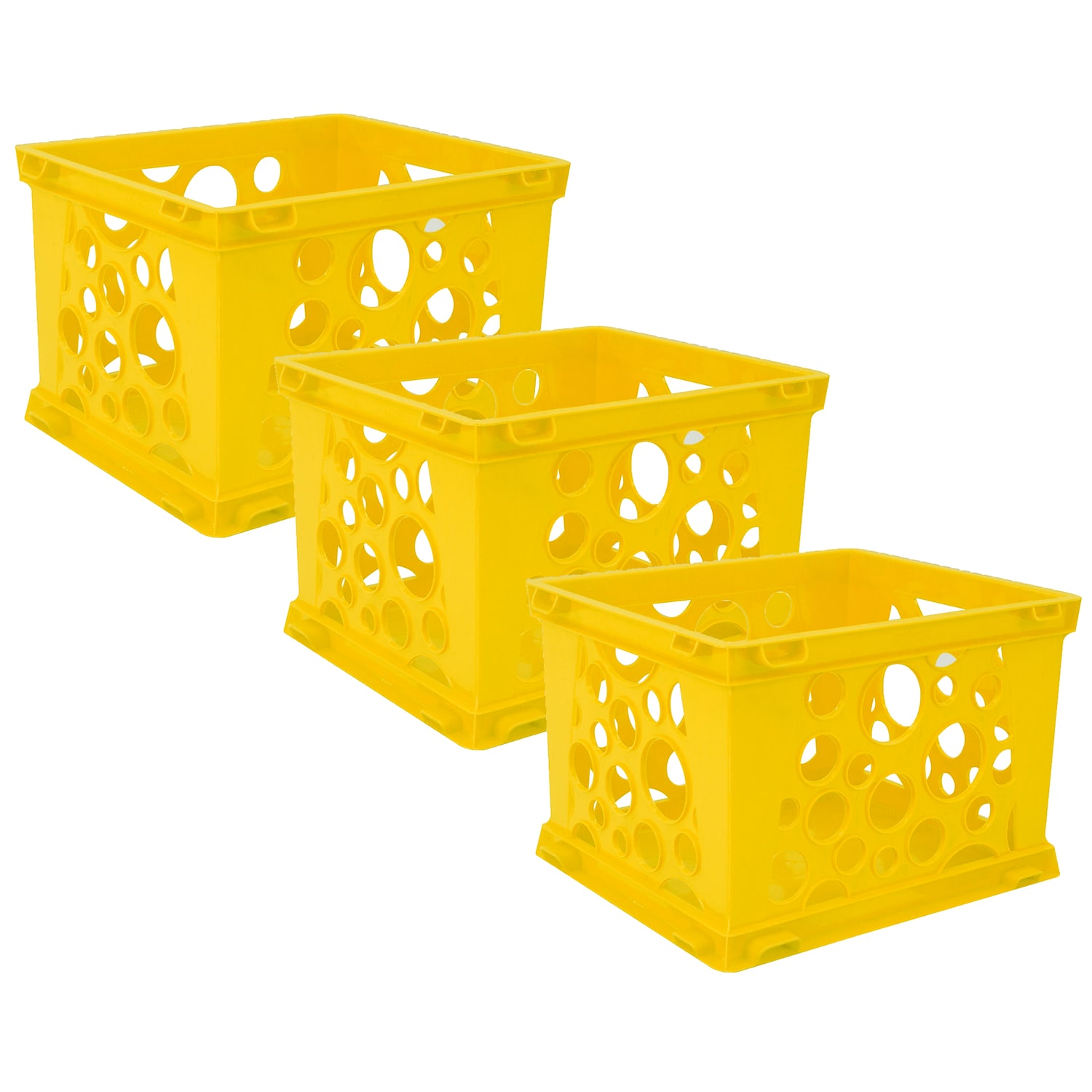 Storex Plastic Mini Crate 9"" x 7.75"" x 6"" Yellow Pack of 3 ...