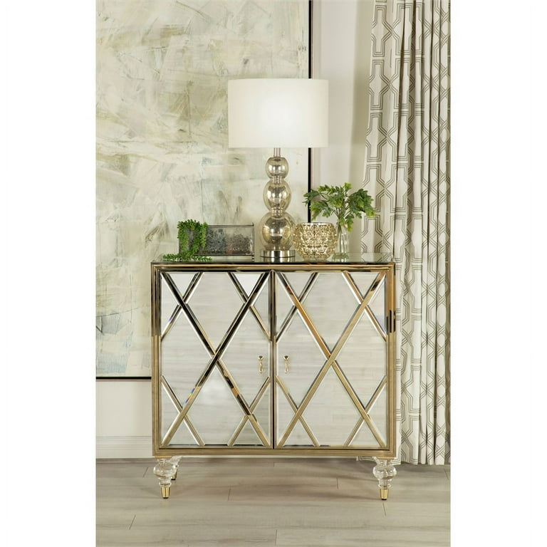 Free Shipping Coaster Astilbe 2 door Wood Accent Cabinet Mirror and Champagne Walmart