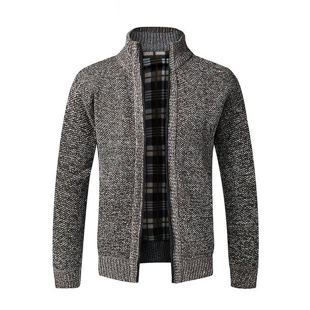jsaierl Cardigan Sweaters for Men Knit Zip Up Stand Collar Outwear Slim ...