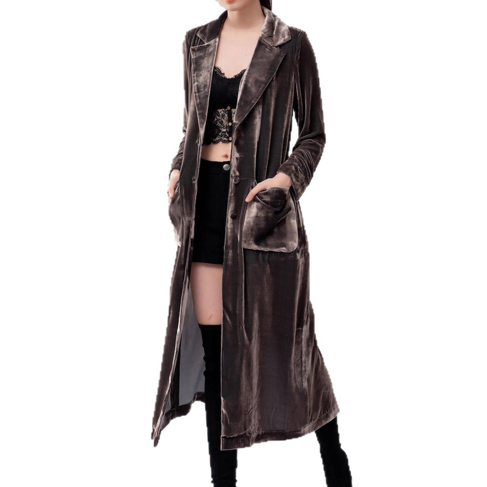 Long Velvet Coat for Women, Solid Color Luxurious Soft Touch Fabric ...