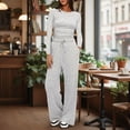 Aellinatey 2 Piece Matching Lounge Set for Womens Wide Leg Pants ...
