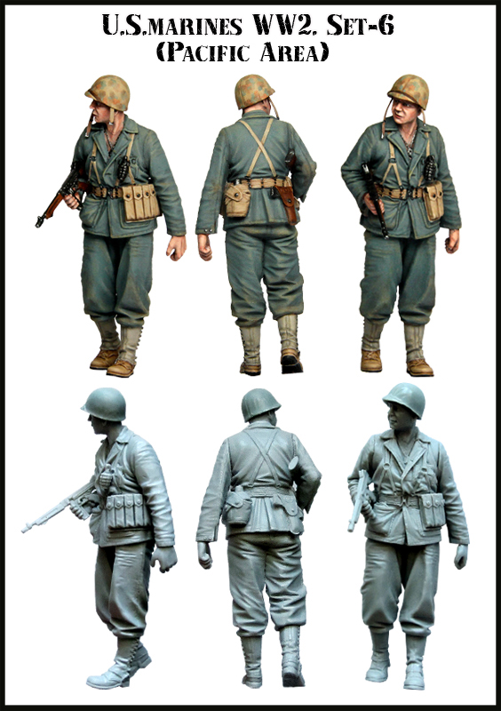 Evolution Miniatures 1:35 WWII US Marines Pacific Set6 Resin Figure Kit ...