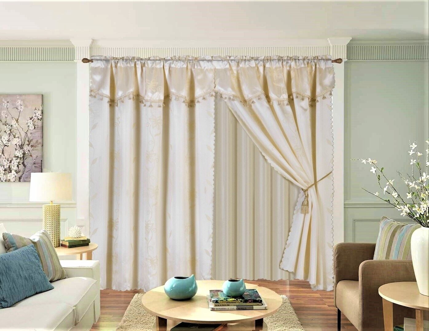 2 Panel Window Curtain Set 120" W X 84" L With Valance And Sheer ...