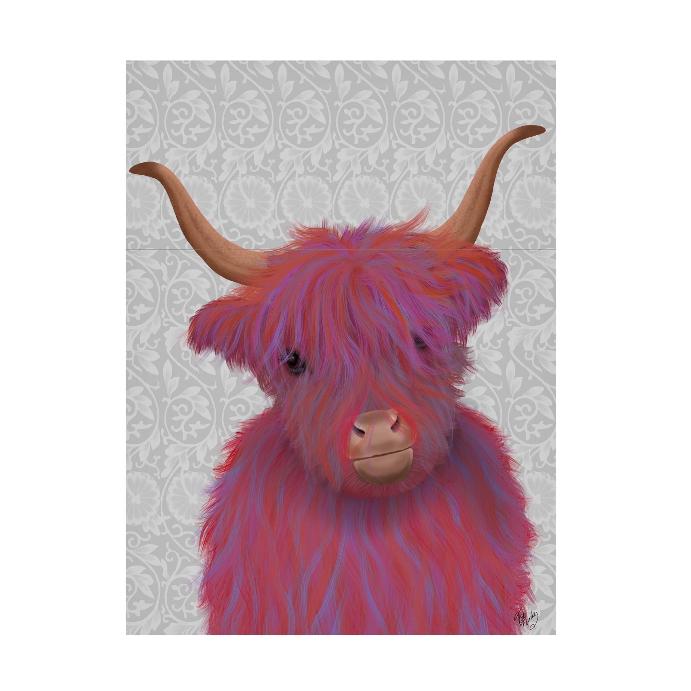 Fab Funky 'Highland Cow 7 Pink And Purple Portrait' Canvas Art ...