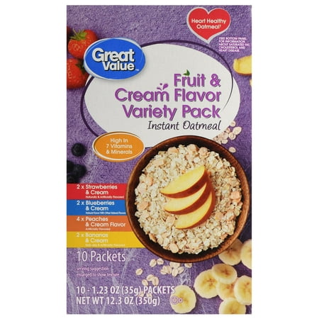 Great Value Instant Oatmeal, Fruit & Cream Variety Pack, 10 Count ...