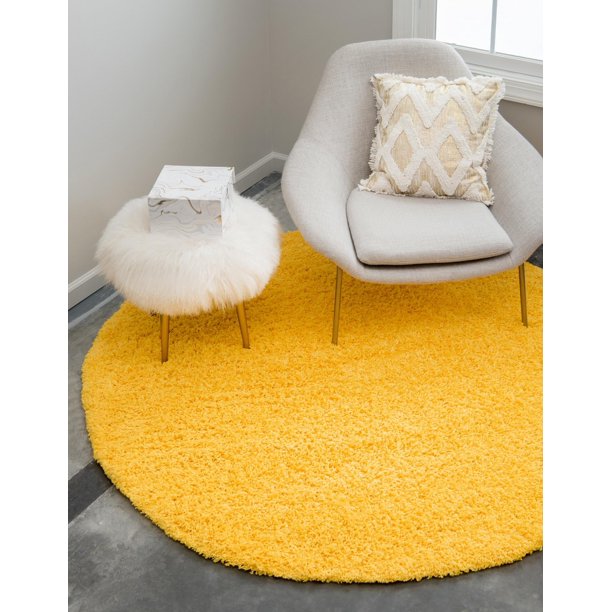 Rugs.com Solid Shag Collection Rug – 3 Ft Round Tuscan Sun Yellow Shag ...