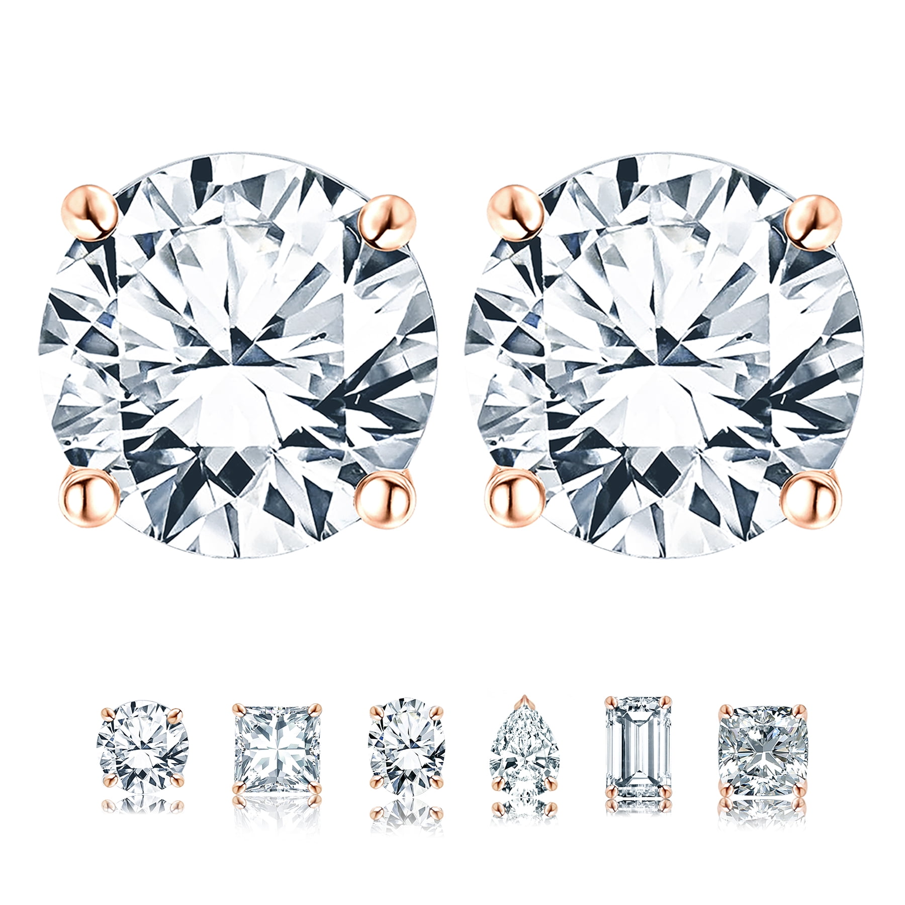 JeenMata Boucles d'Oreilles Clous Solitaire à 4 Griffes en Moissanite ...