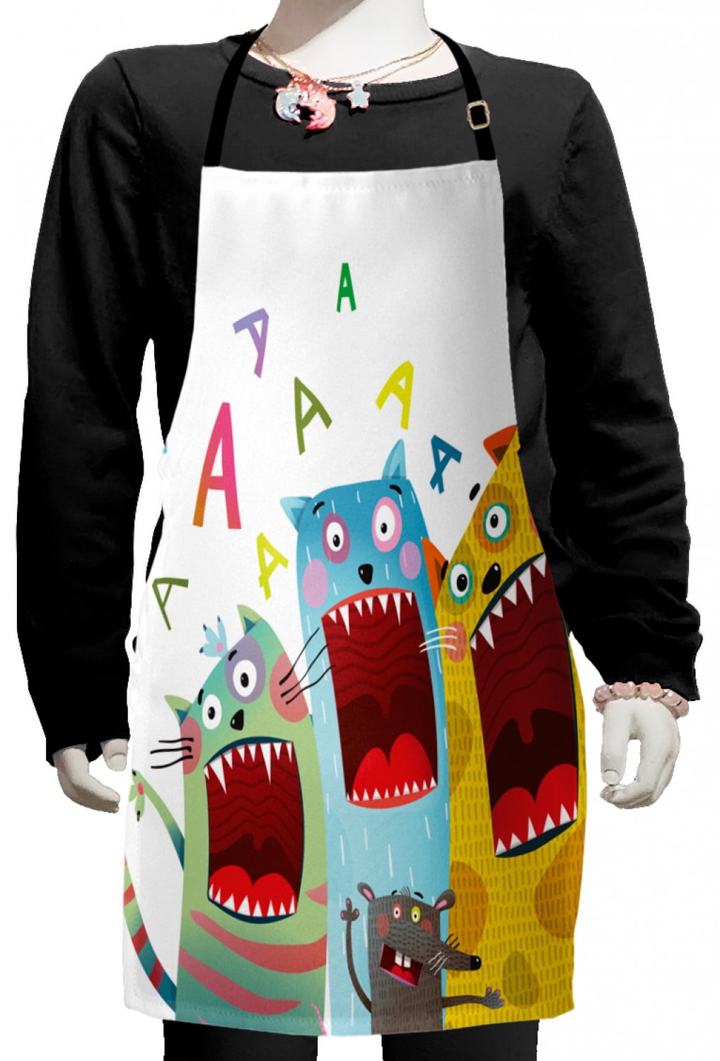 Nursery Kids Apron, Colorful Cartoon Cats and Rat Singing Funny Animal ...