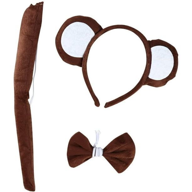 Monkey Cosplay Set,Monkey Ears Headband Bowtie and Tail,Halloween ...