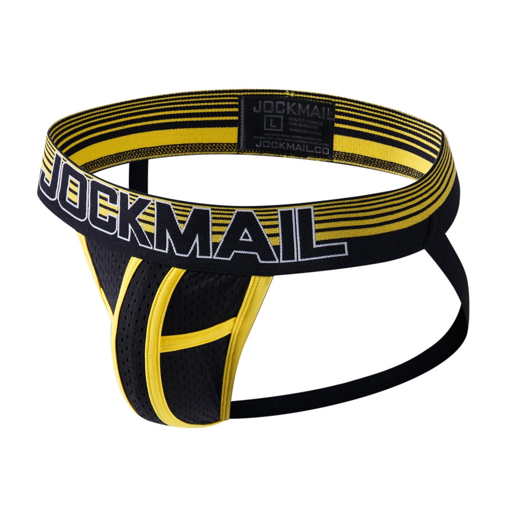 Mizok Mens Jockstrap Underwear Jock Strap Athletic Supporter Yellow Xl