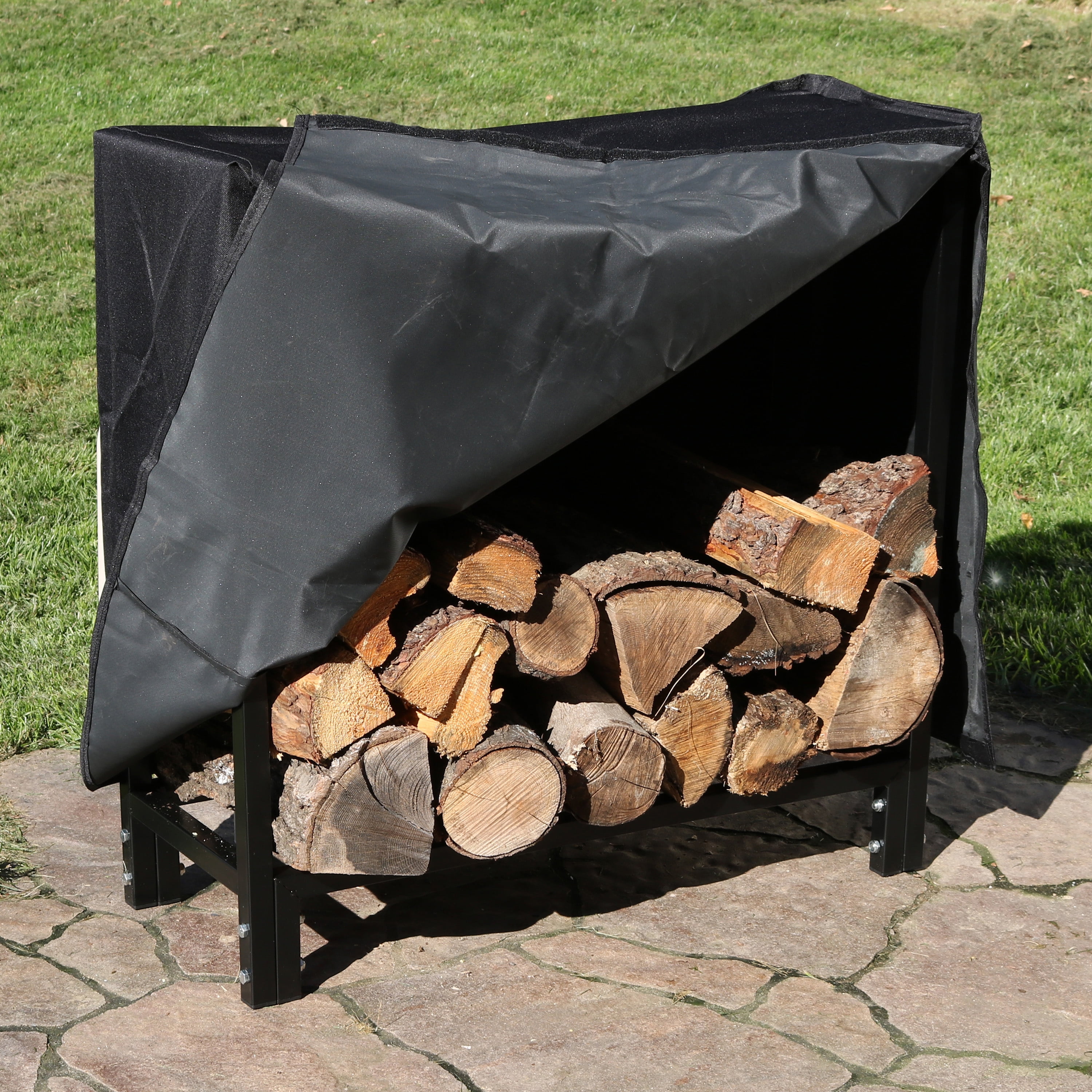 Sunnydaze Outdoor Steel Firewood Log Rack Holder with Weather-Resistant ...