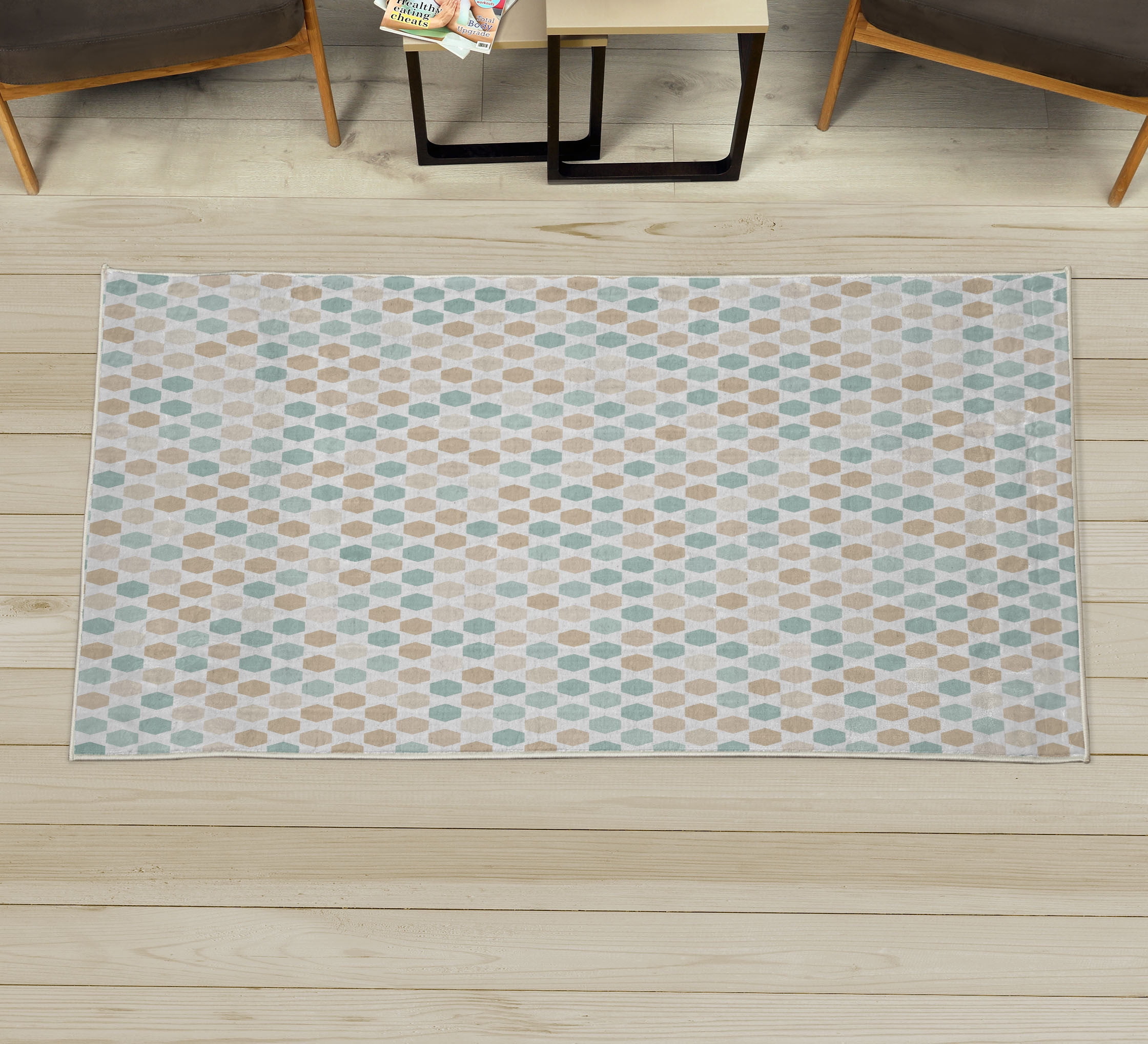 Geometric Decorative Rug, Abstract ZigZag Hexagon Vivid and Dark Color ...