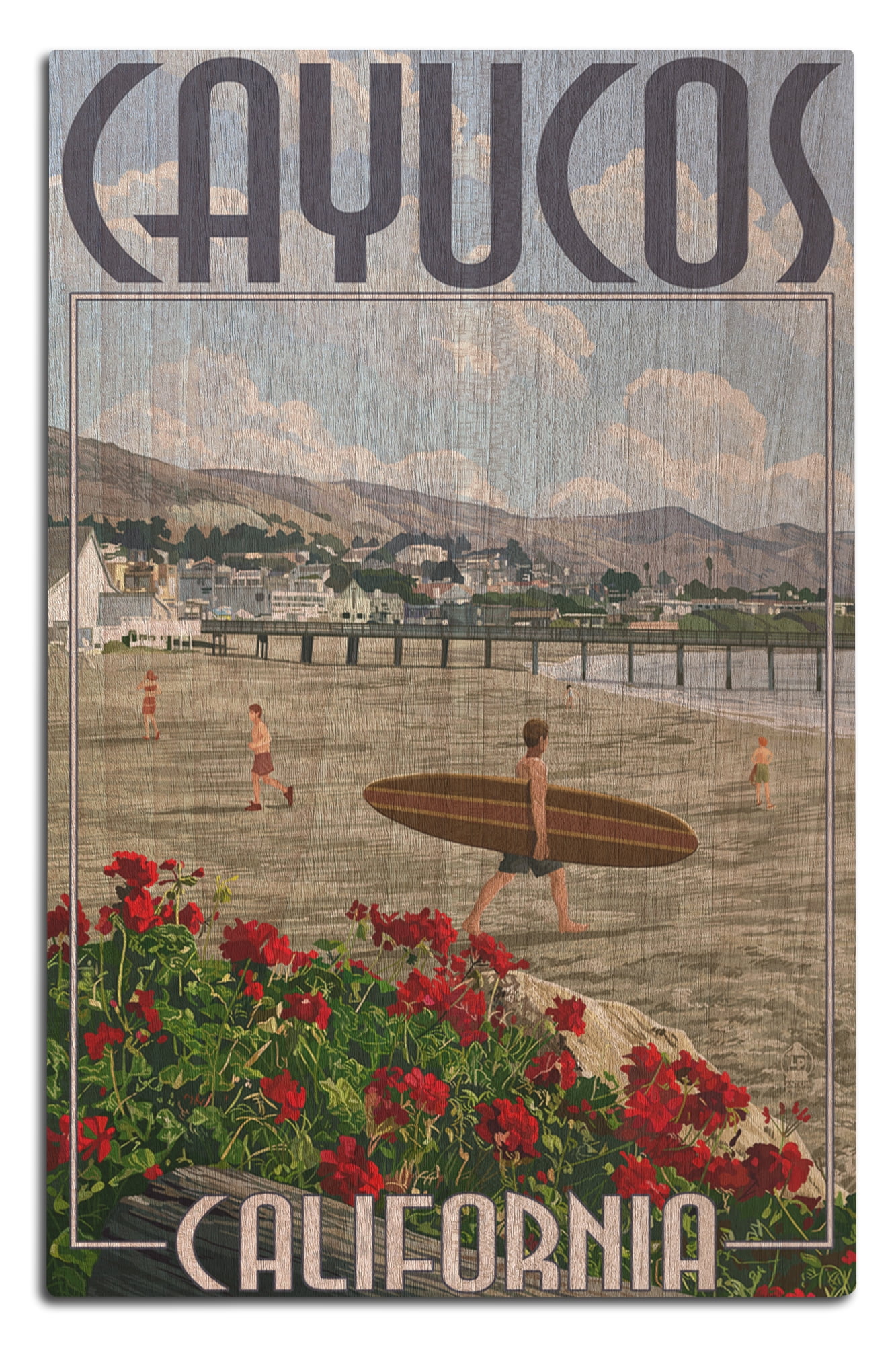 Cayucos, California, Beach and Pier Scene Birch Wood Wall Sign (12x18 ...