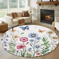 8ft Round Rug Spring Floral Area Rugs for Living Room Bedroom Washable ...