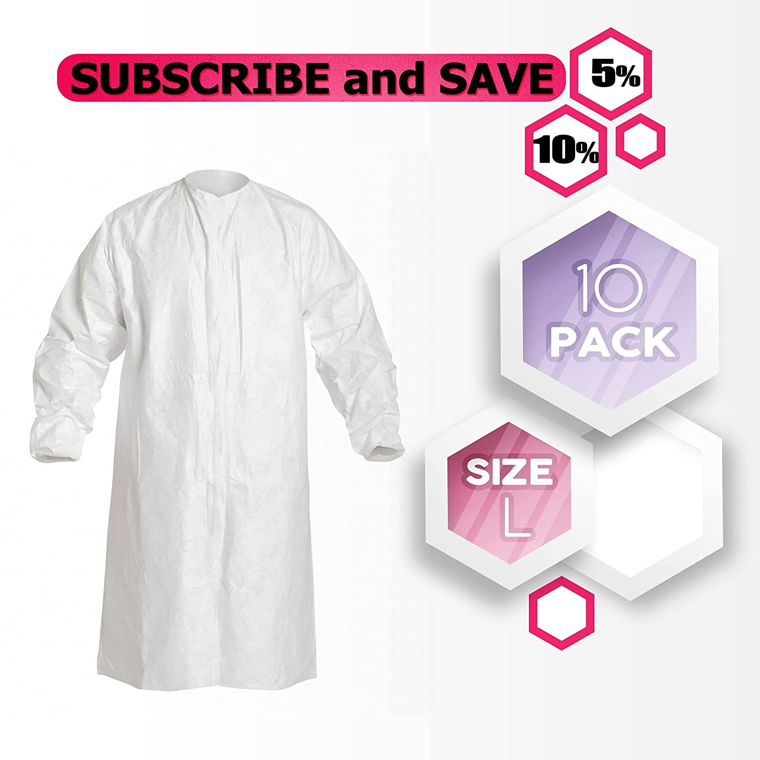Buy White Disposable Lab Coats. Pack of 10 Polyethylene Co-Polymer 60gm ...