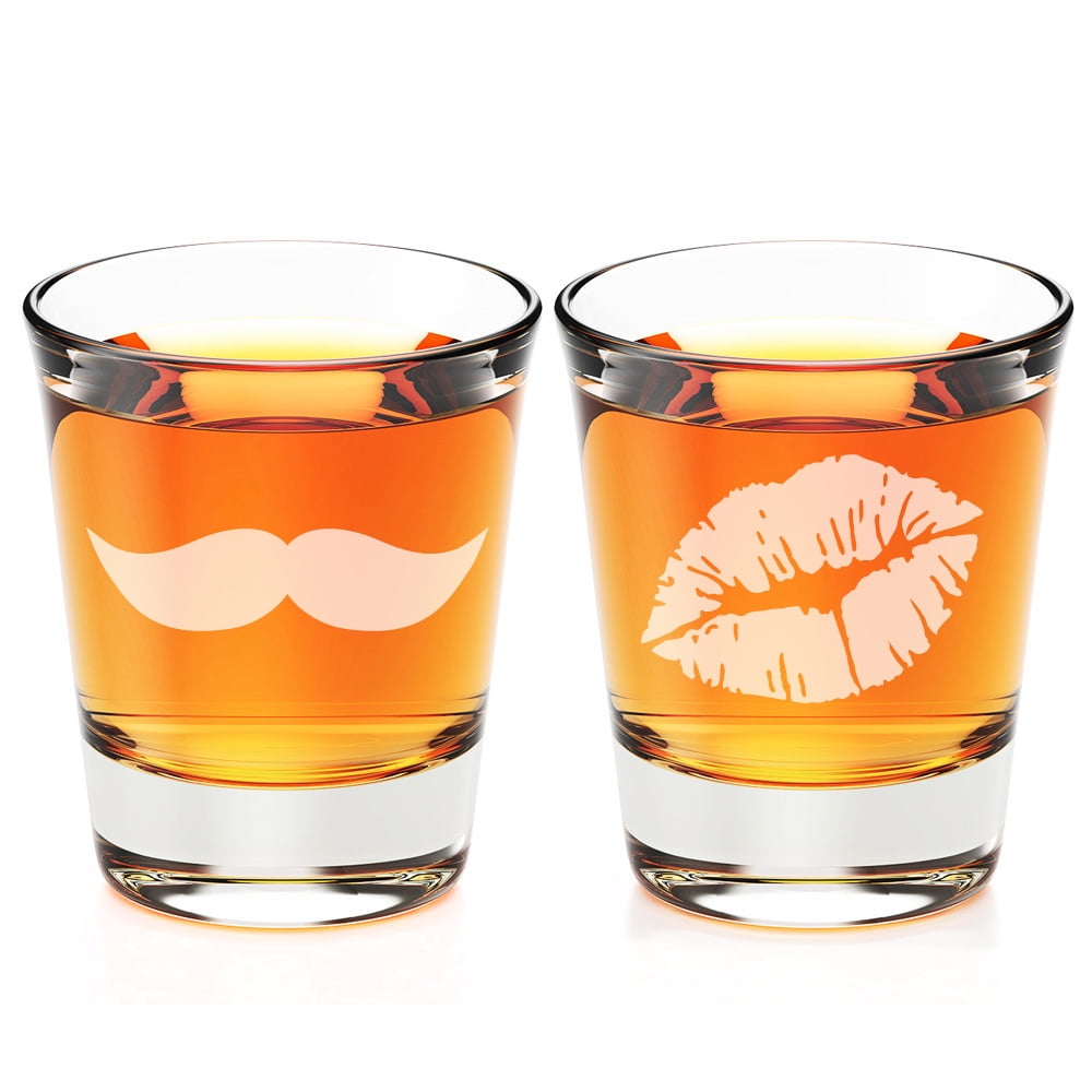 Mustache and Kiss Engraved Fluted Shot Glass - Walmart.com