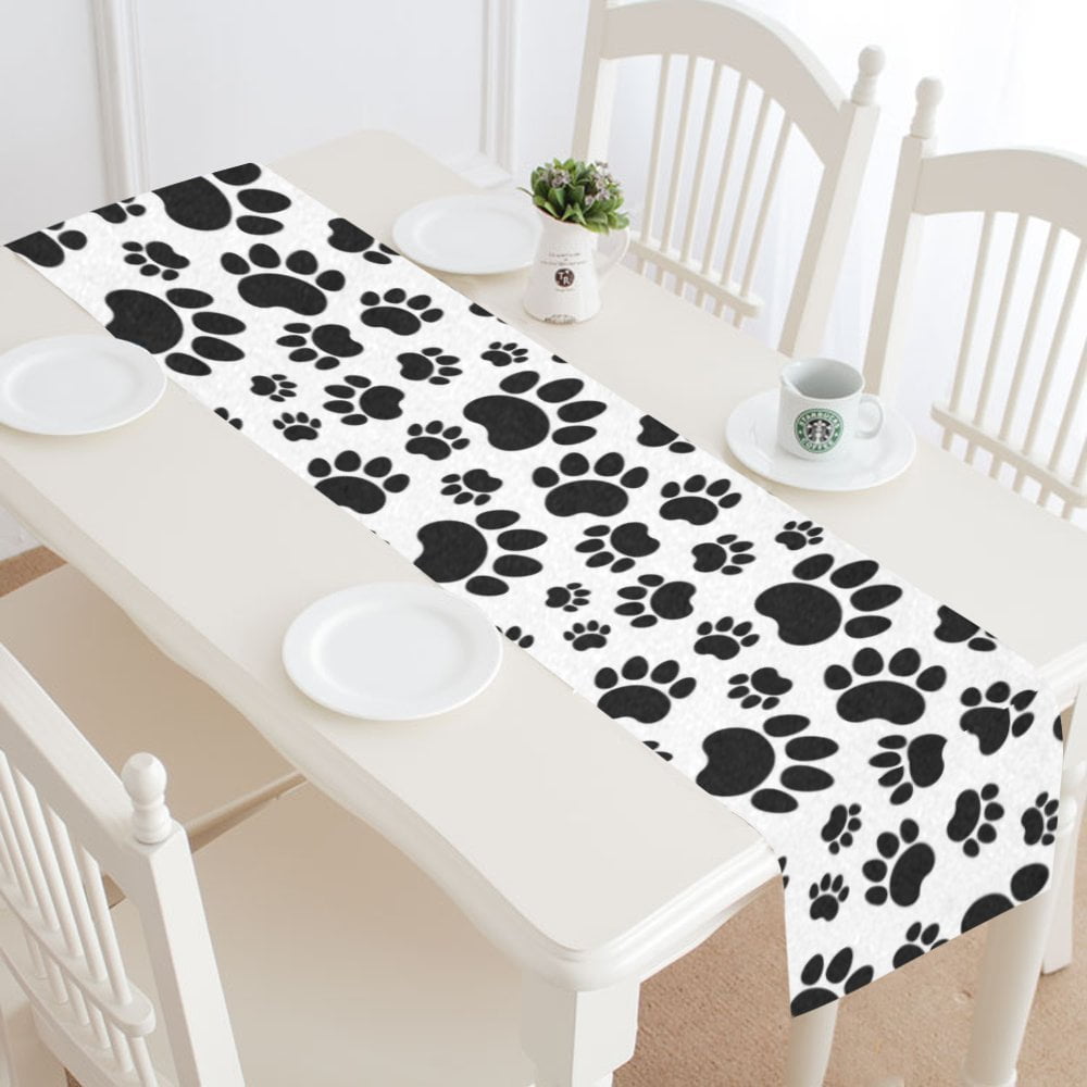 MYPOP Dog Paw Footprints Table Runner Home Decor 16x72 Inch, Black and ...