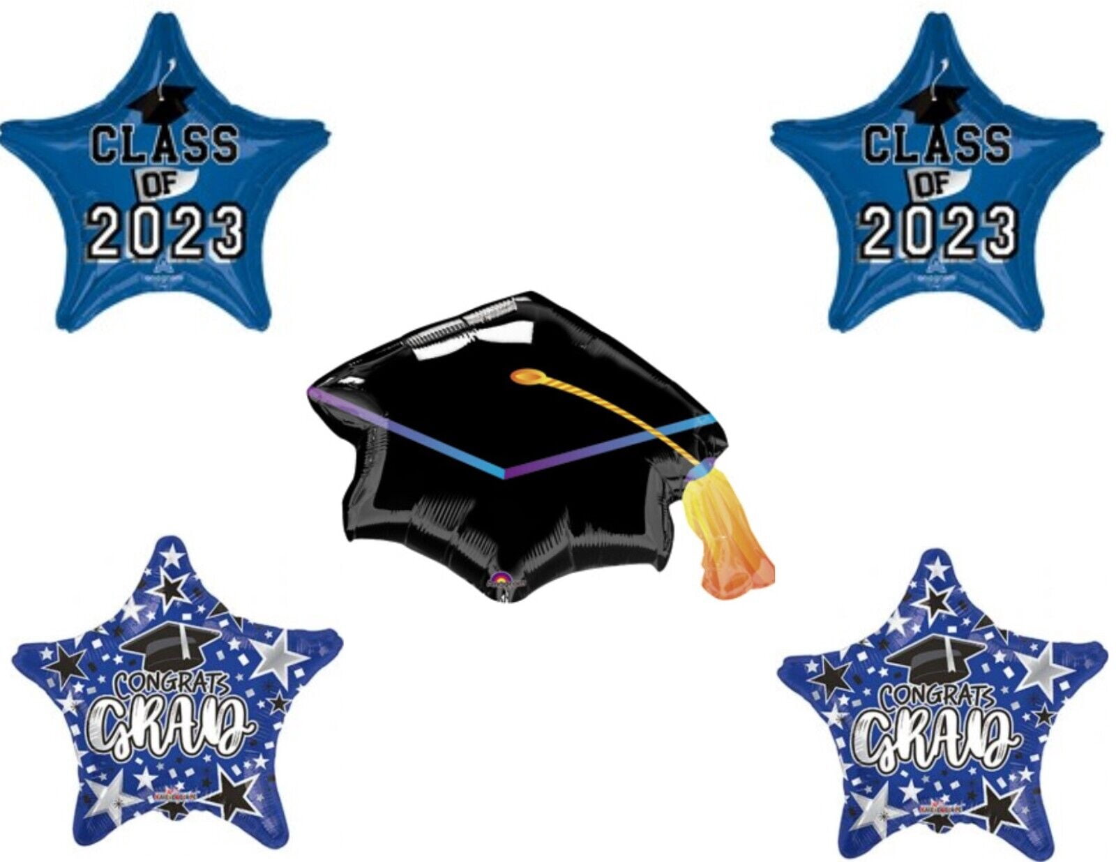 Class of 2023 Blue Stars and Black Cap Graduation Party Balloons ...