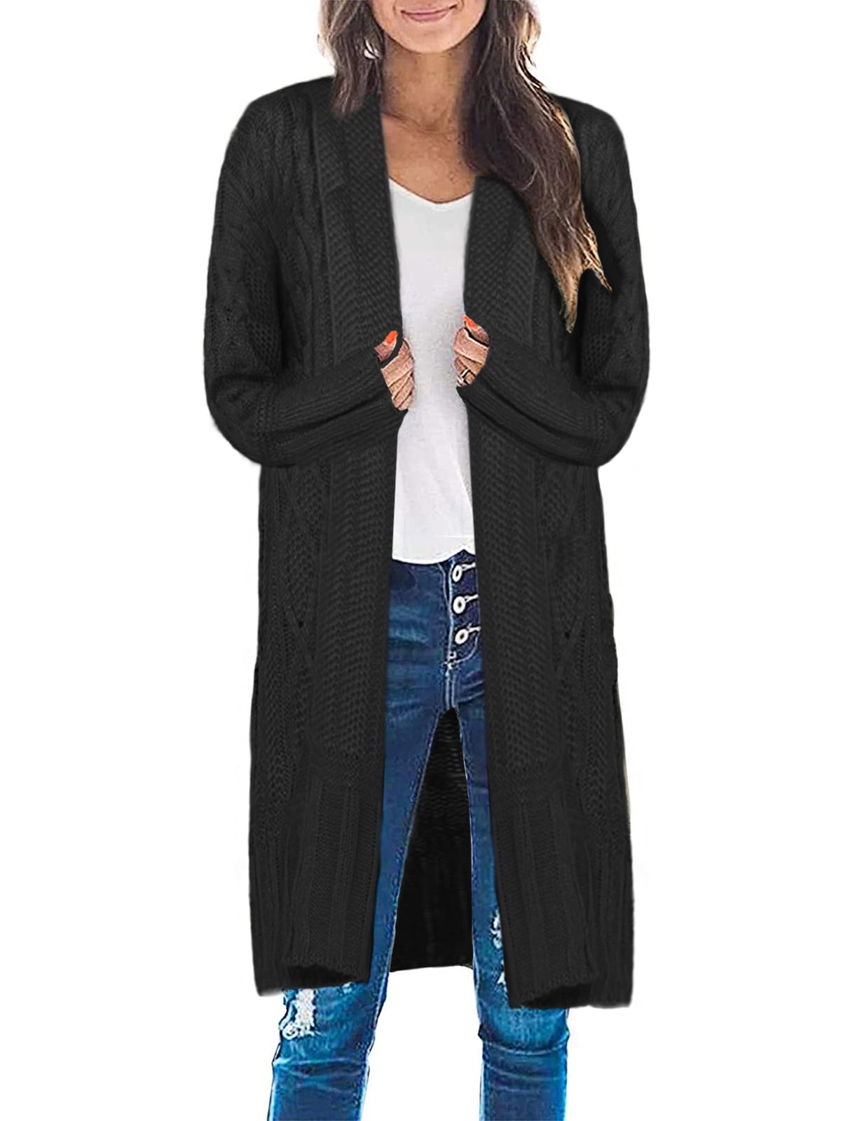 MURMUREY Women's Long Sleeve Cable Knit Open Front Cardigan Sweaters ...