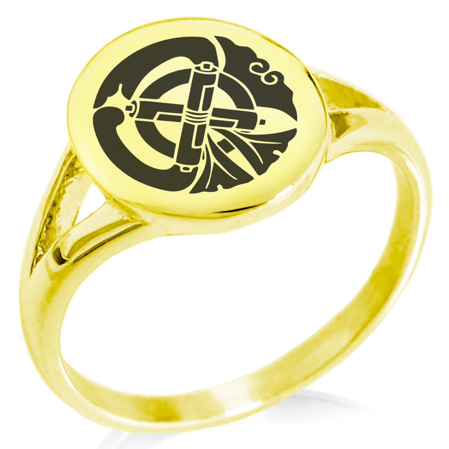 Stainless Steel Tachibana Samurai Crest Minimalist Oval Top Polished ...