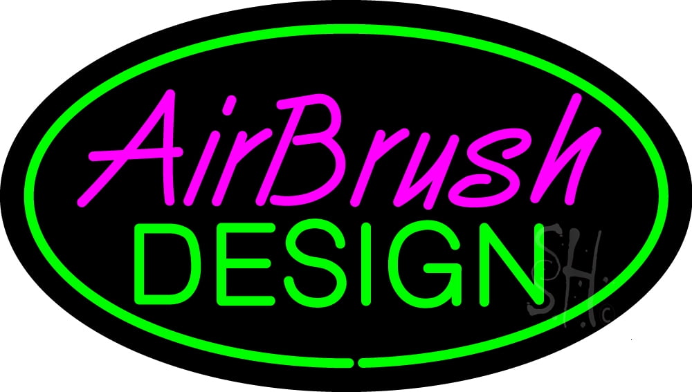 Airbrush Design Oval Green LED Neon Sign 20 x 37 - inches, Black Square ...