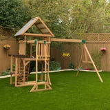 KidKraft Lawnmeadow Wooden Outdoor Swing Set with Slide and Monkey Bars - Walmart.com