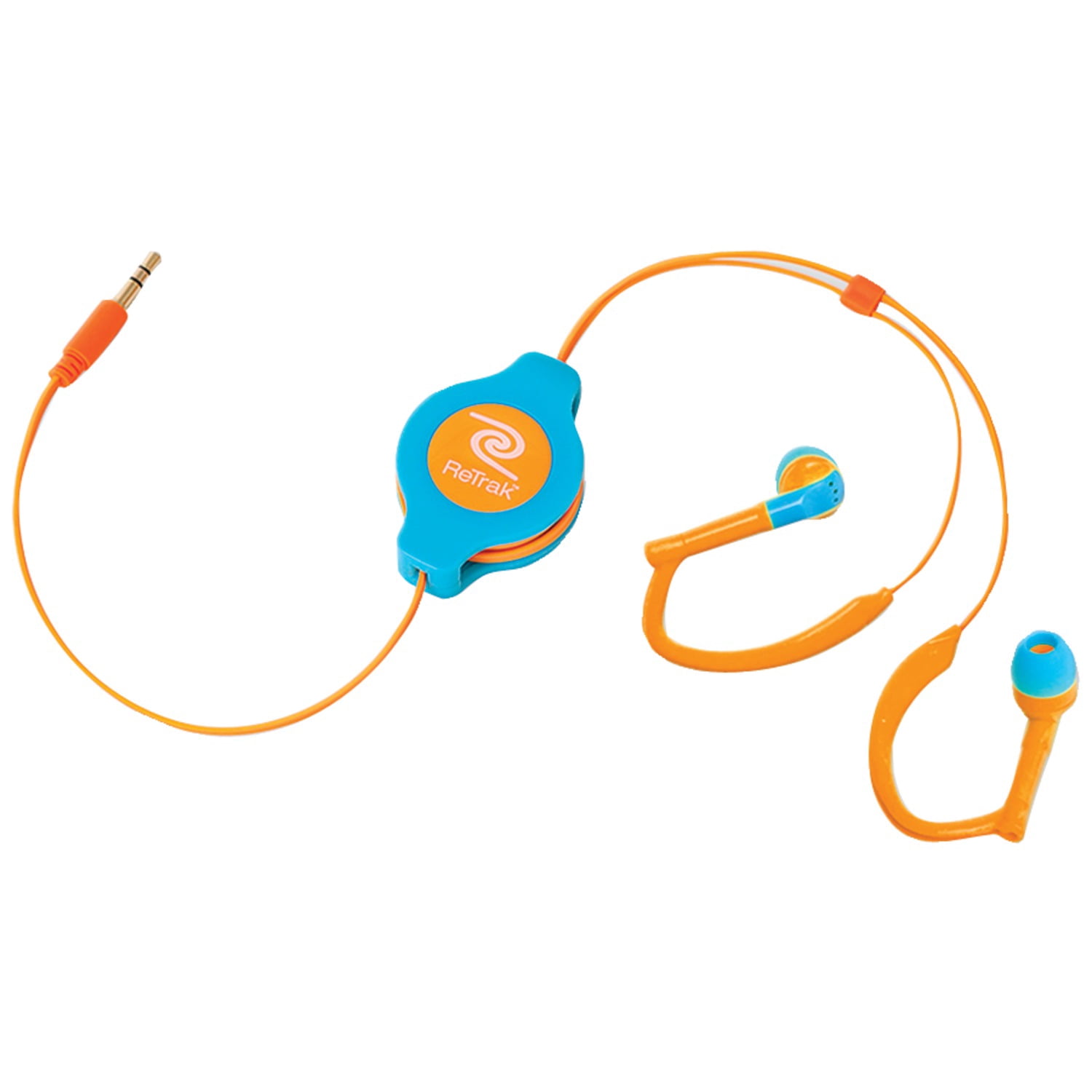 ReTrak ETAUDWBUOR Retractable Sports Wrap Earbuds (Neon Blue/Orange ...