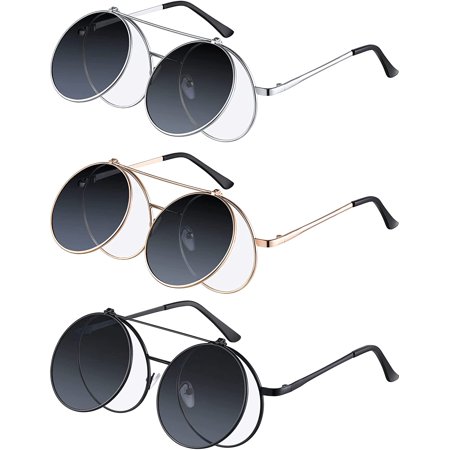 3 Pairs Flip Up Sunglasses Glasses Retro Flip-Up Round Goggles ...