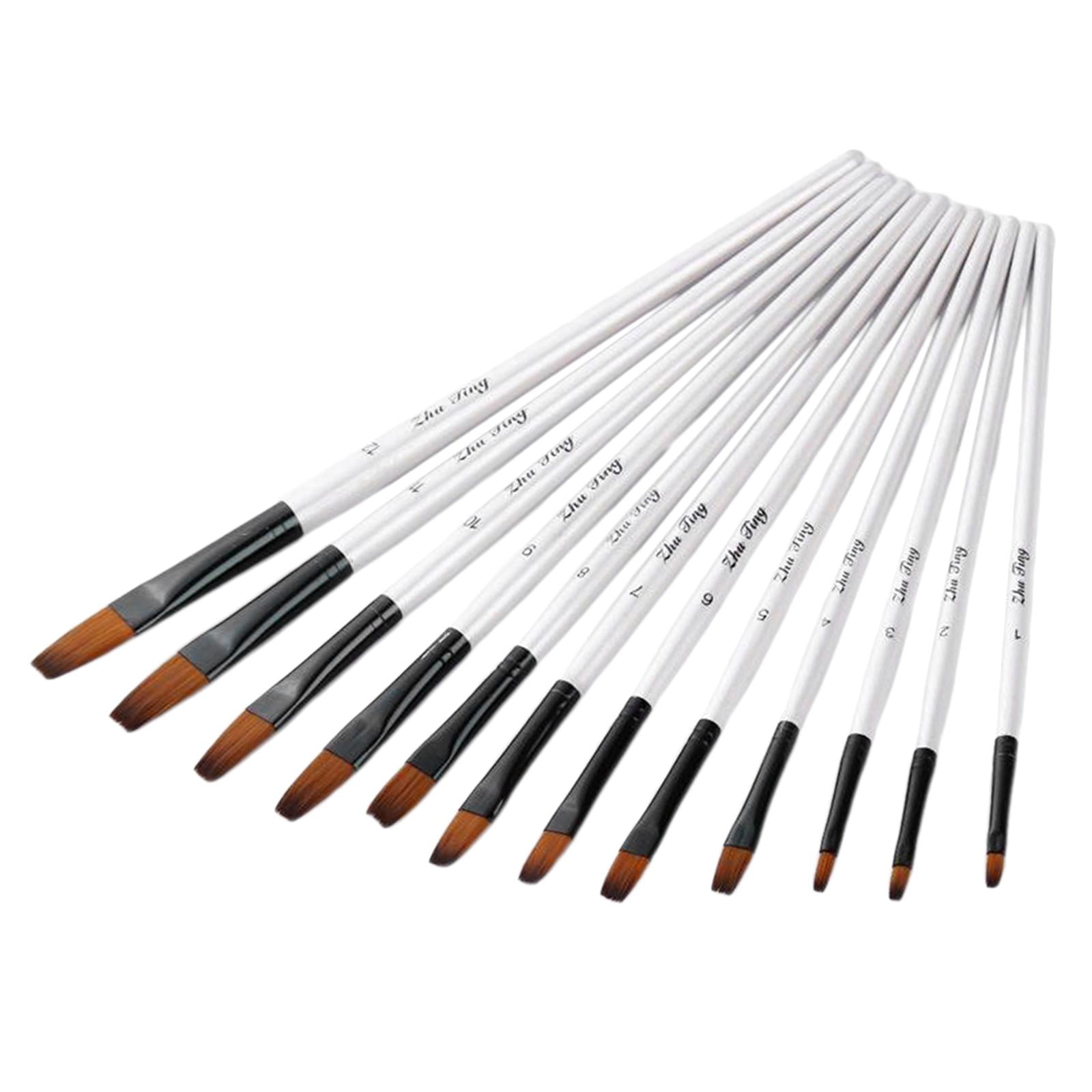 12Pcs Model Brushes Nylon Hair - DIY Hobby Oil Painting - Flat Head ...