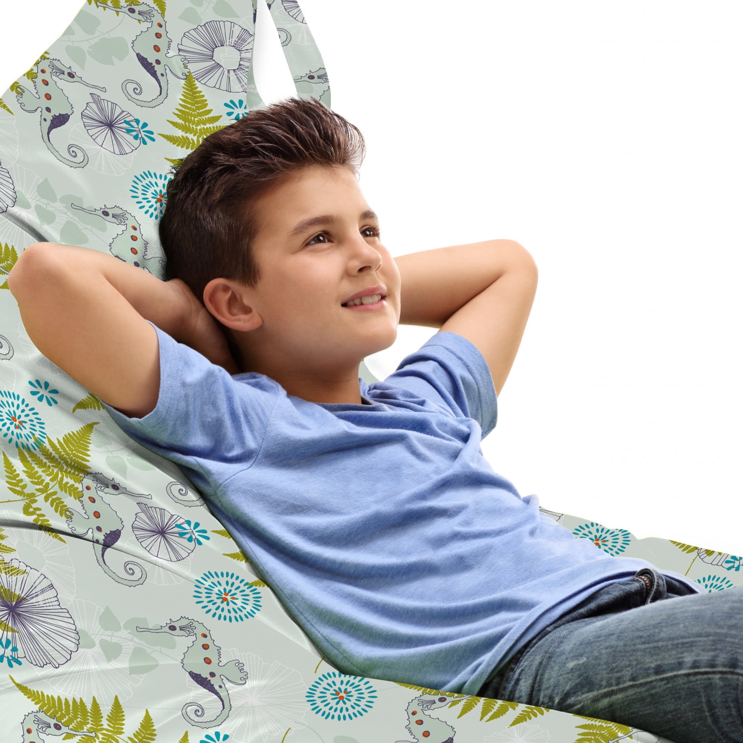 Sea Lounger Chair Bag, Natural Theme Seahorses and Fern Patterns Leaves ...