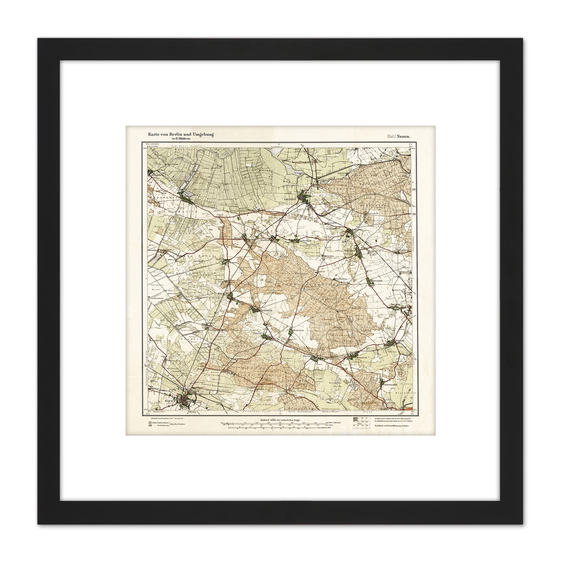 Map Antique 1922 Reich Office Nauen Berlin Old Replica 8X8 Inch Square ...