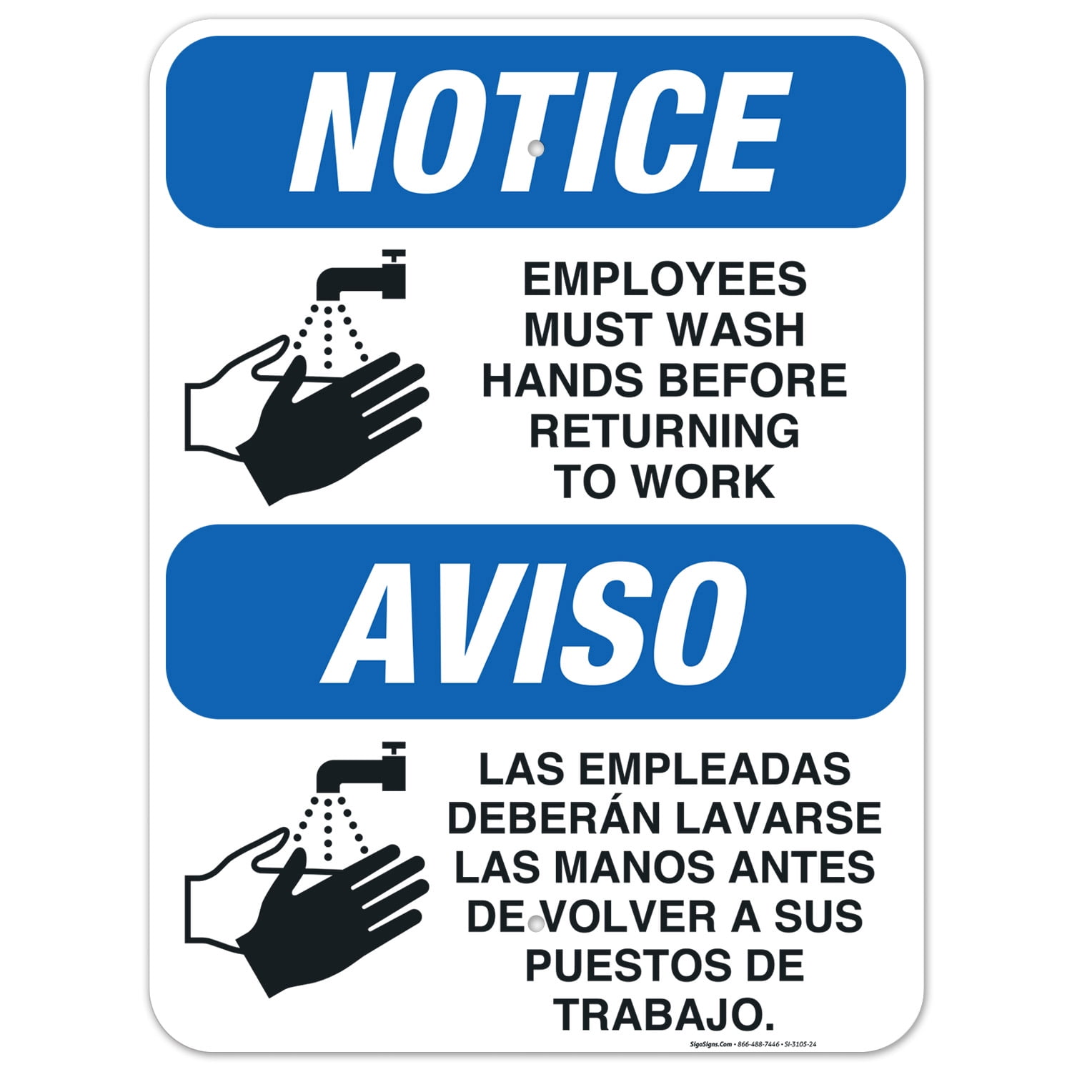 Employees Hand Washing Sign, Bilingual Spanish English, - Walmart.com