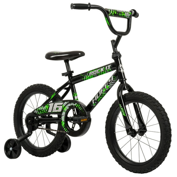 Huffy Rock It 16-inch Boys’ Bike with Training Wheels, Black, 4-6 years ...