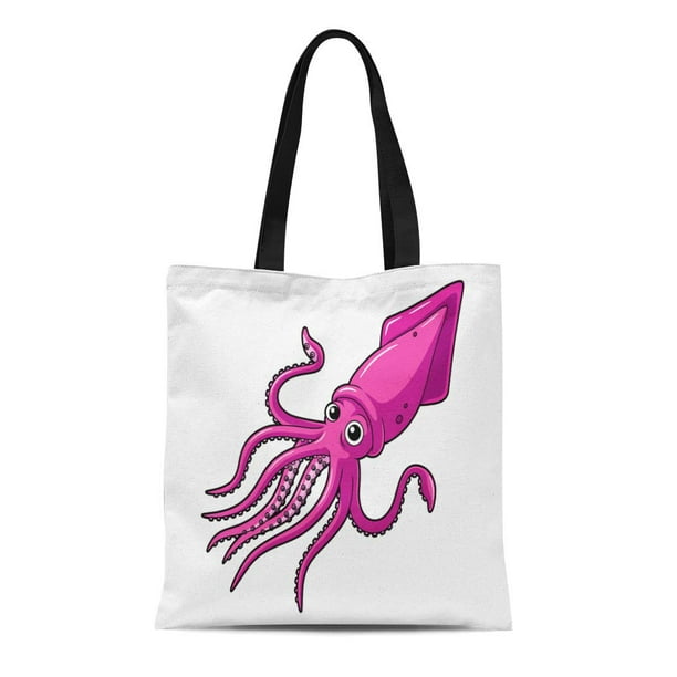 NUDECOR Canvas Tote Bag Cartoon Squid Cuttlefish Drawing Mollusk Ocean ...