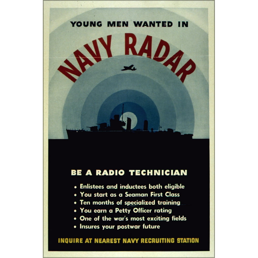 24"x36" Gallery Poster, YOUNG MEN WANTED IN NAVY RADAR, propaganda 1941 ...