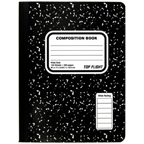 Top Flight Sewn Composition Book Black and White Marble Wide Rule 100 ...