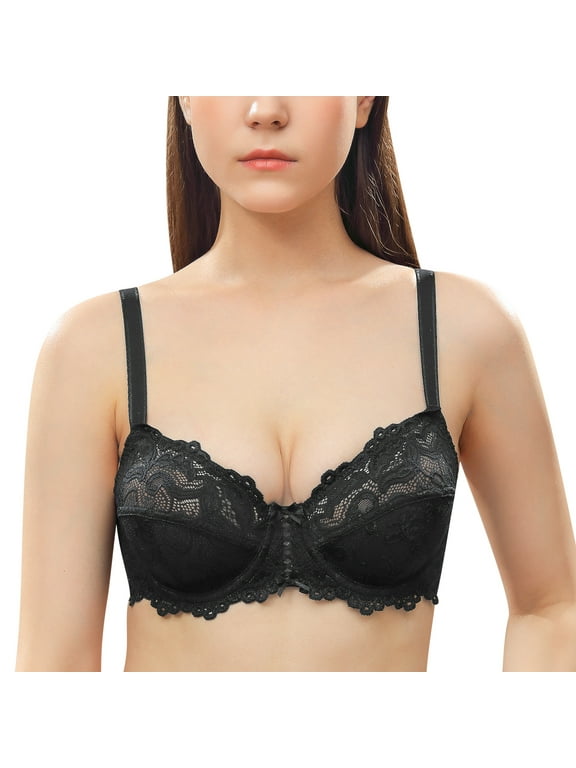 Wingslove Women's Sexy 1/2 Cup Lace Bra Balconette Mesh Underwired Demi Shelf Bra Unlined See ...