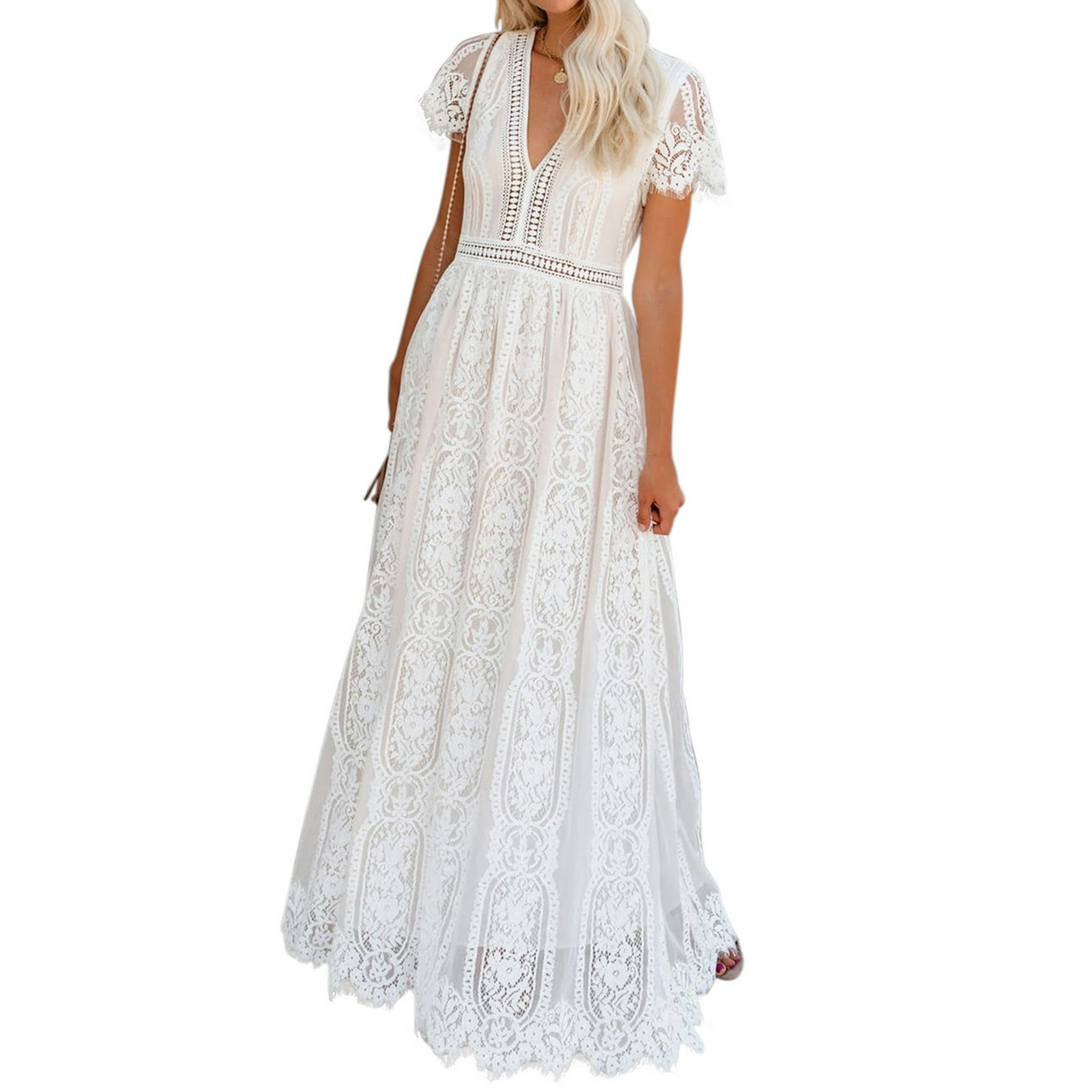 Click here for Chicfine Womens White Fill Your Heart Lace Maxi Dr... prices