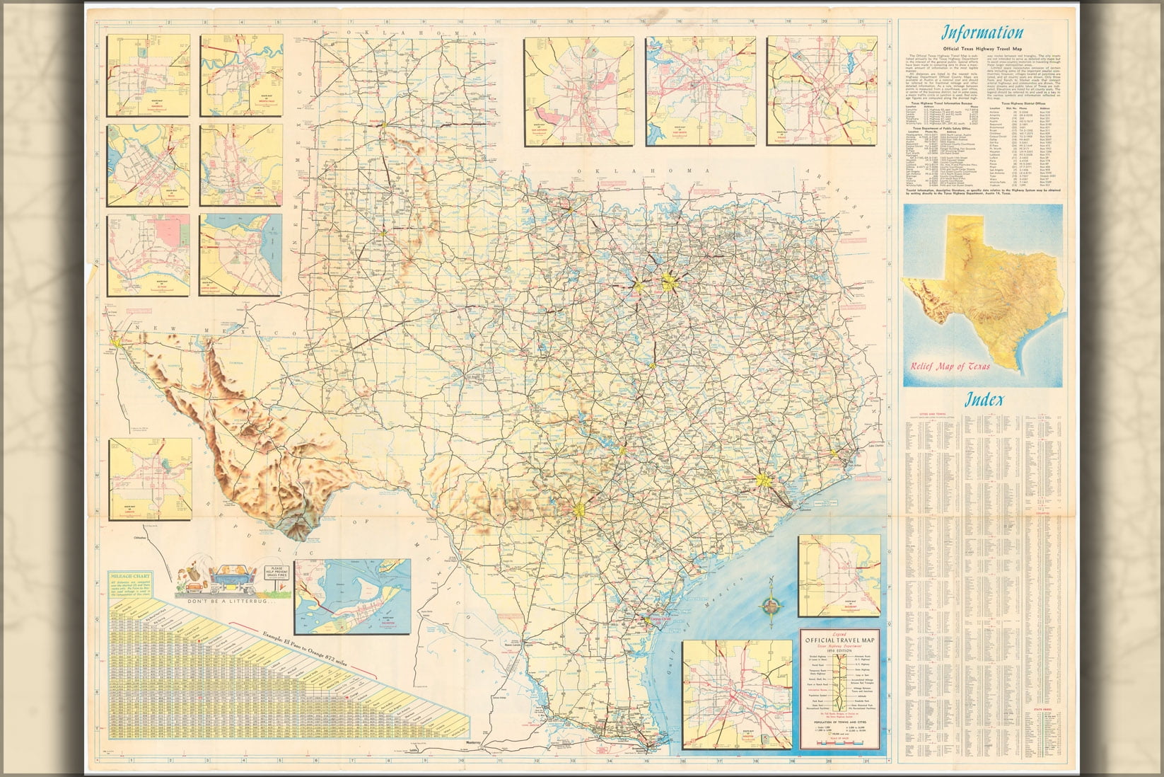 24"x36" Gallery Poster, 1956 Official Texas Highway Map JPEG - Walmart.com