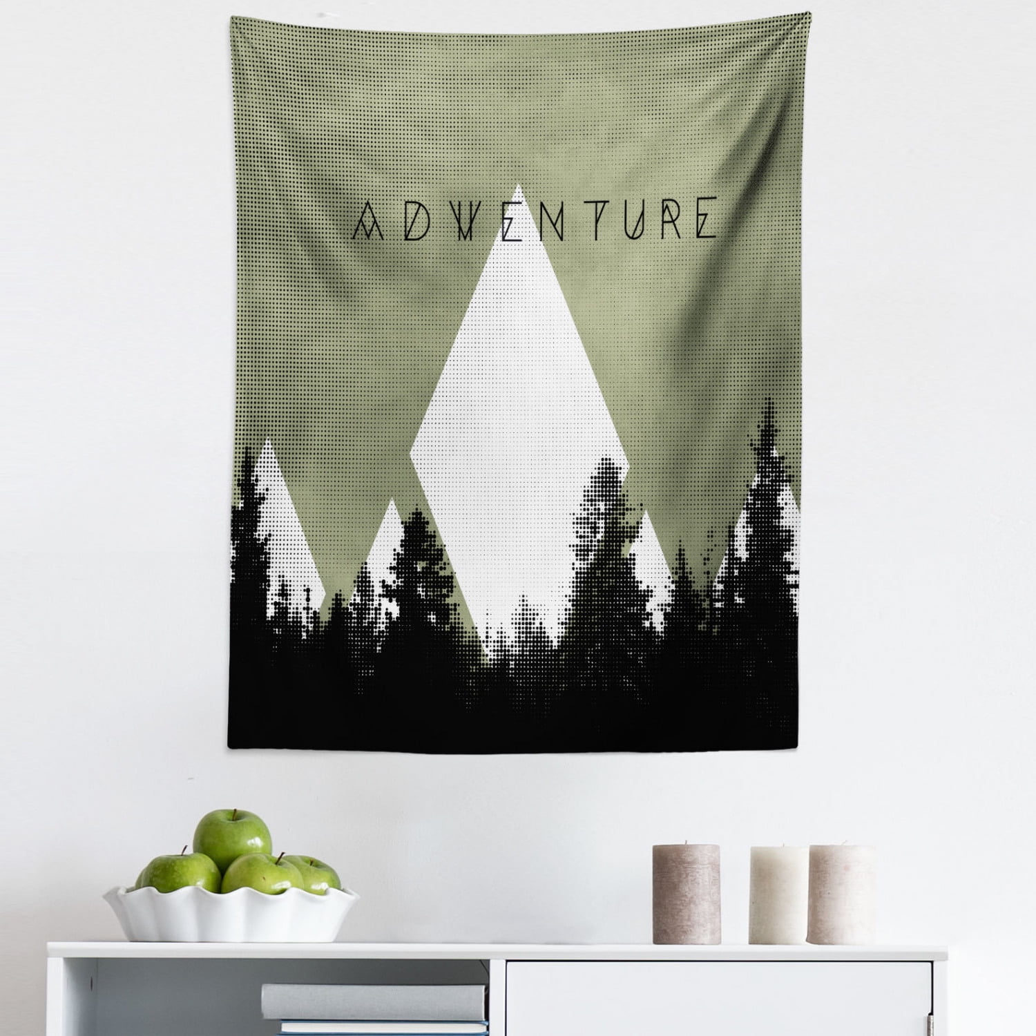 Adventure Tapestry, Forest Halftone Effect Hipster Typography Camping ...
