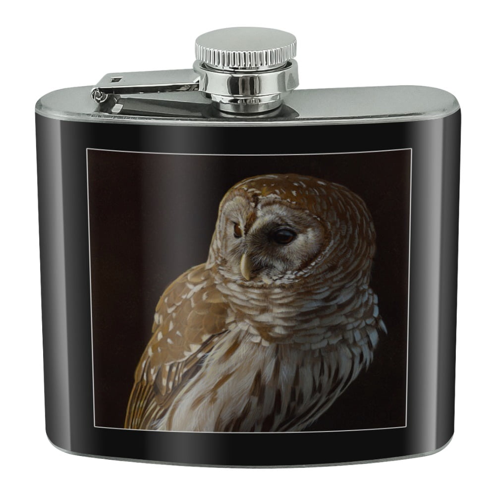 Barred Owl on Tree Branch Stainless Steel 5oz Hip Drink Kidney Flask ...