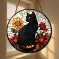 Botanical Black Cat Glass Suncatcher Window Decor Enchanted Nature Art ...