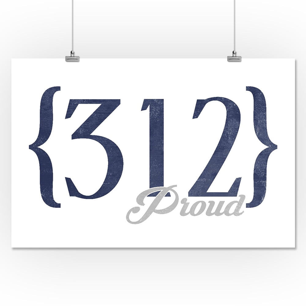 Chicago, Illinois - 312 Area Code (Blue) - Lantern Press Artwork (16x24 ...