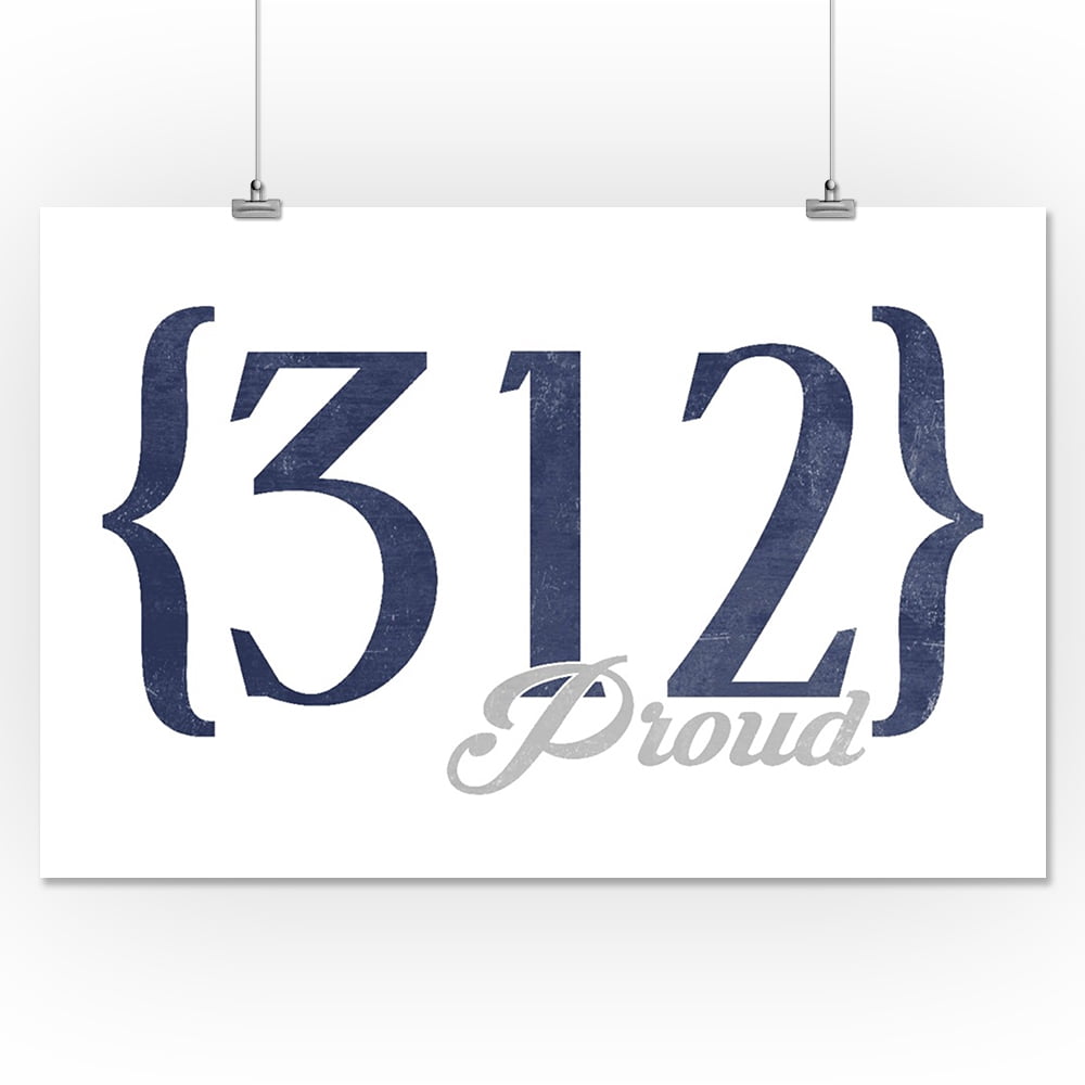 Chicago Illinois 312 Area Code Blue Lantern Press Artwork 16x24
