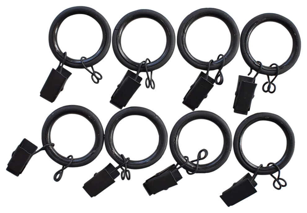 1 1/4" Nylon-Insert Curtain Rings With Clips and Eyelets, Black, Set of ...