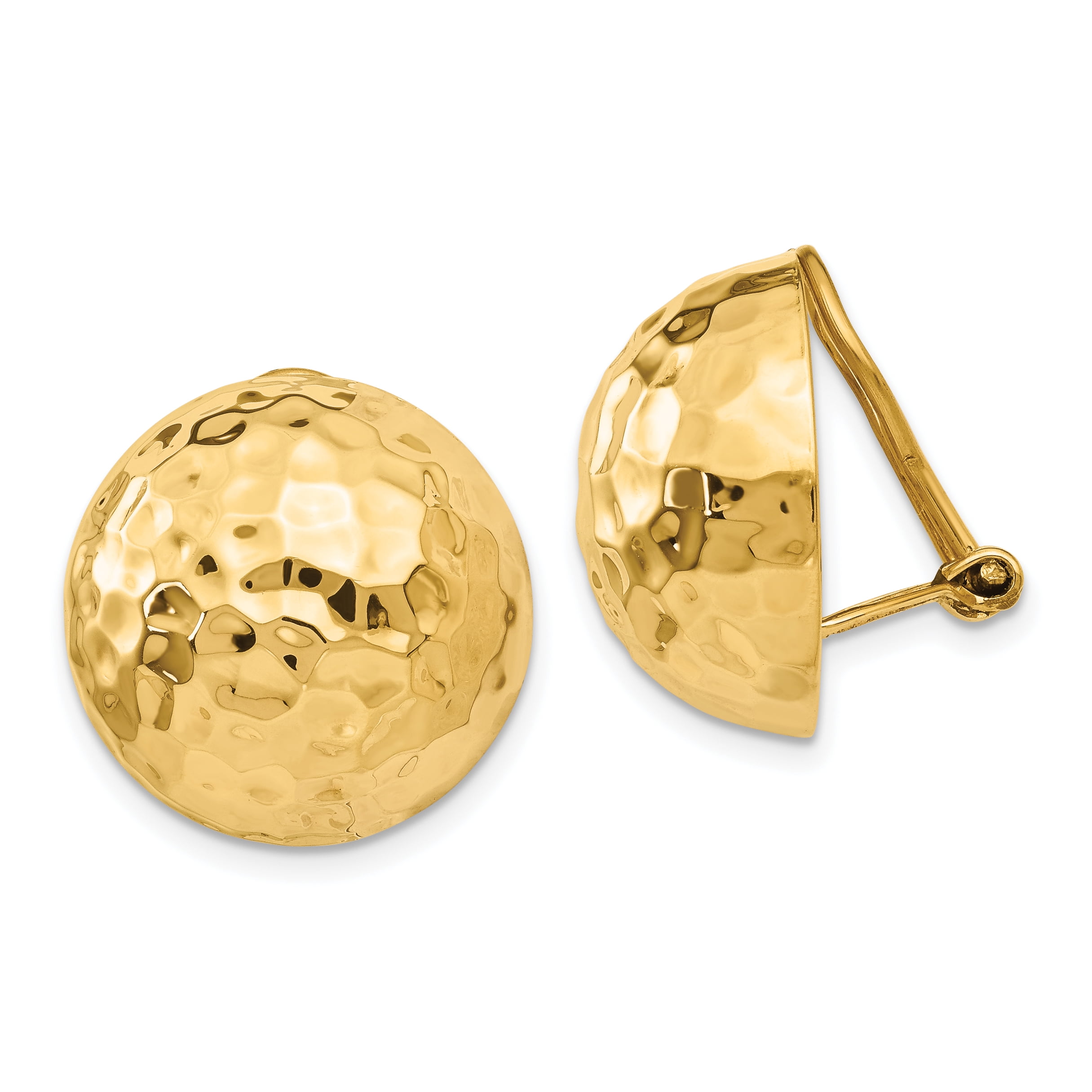 14kt Yellow Gold Omega Clip 18mm Hammered Non Pierced On Ball Button ...