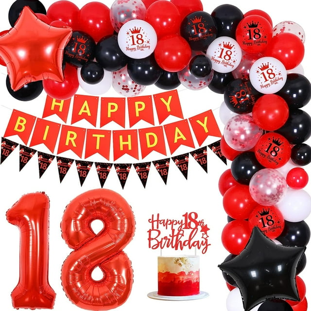 18th Birthday Decorations Red, Happy 18th Birthday Banner and Balloons ...
